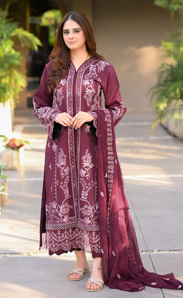 LNF 60 DEEP MAJANTA 3 Piece – Libaas By Umair Nawaz